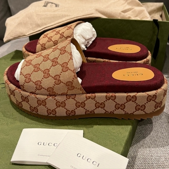 Gucci | Shoes | Sz 37 Last One Gucci Gg Logo Brown Monogram Angelina ...